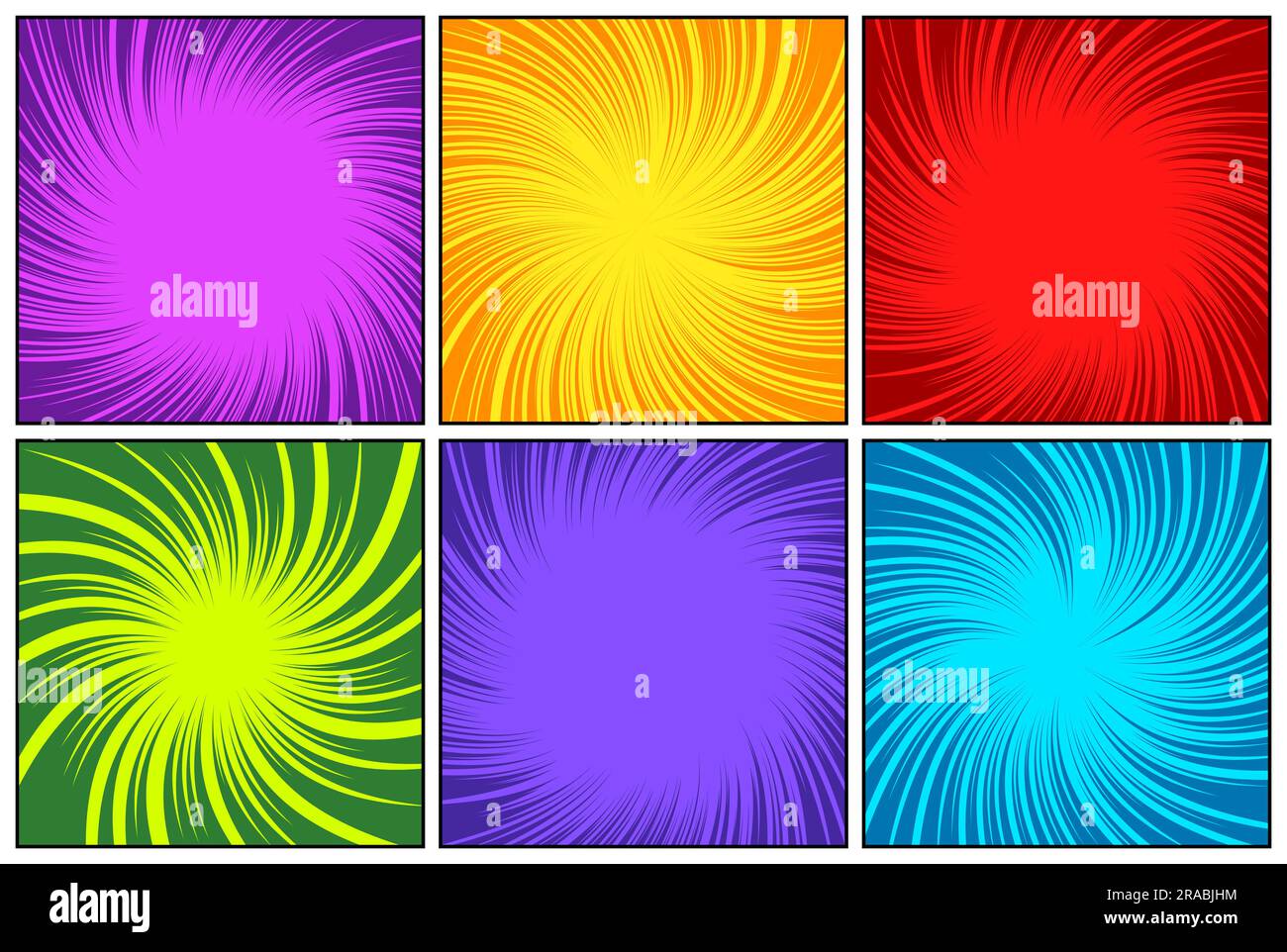 Colorful twisted comic book radial rays, lines. Comics background with ...
