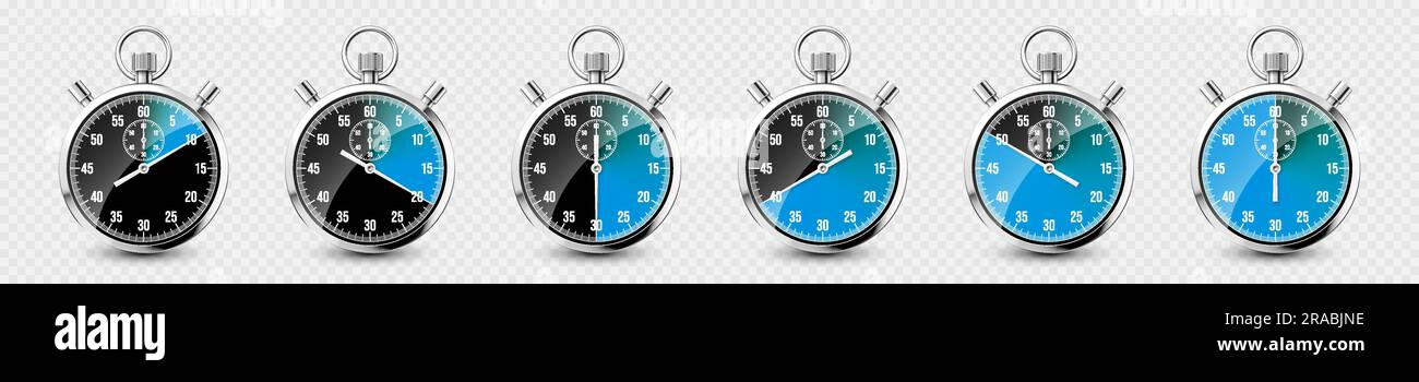 Realistic classic stopwatch. Shiny metal chronometer, time counter with ...