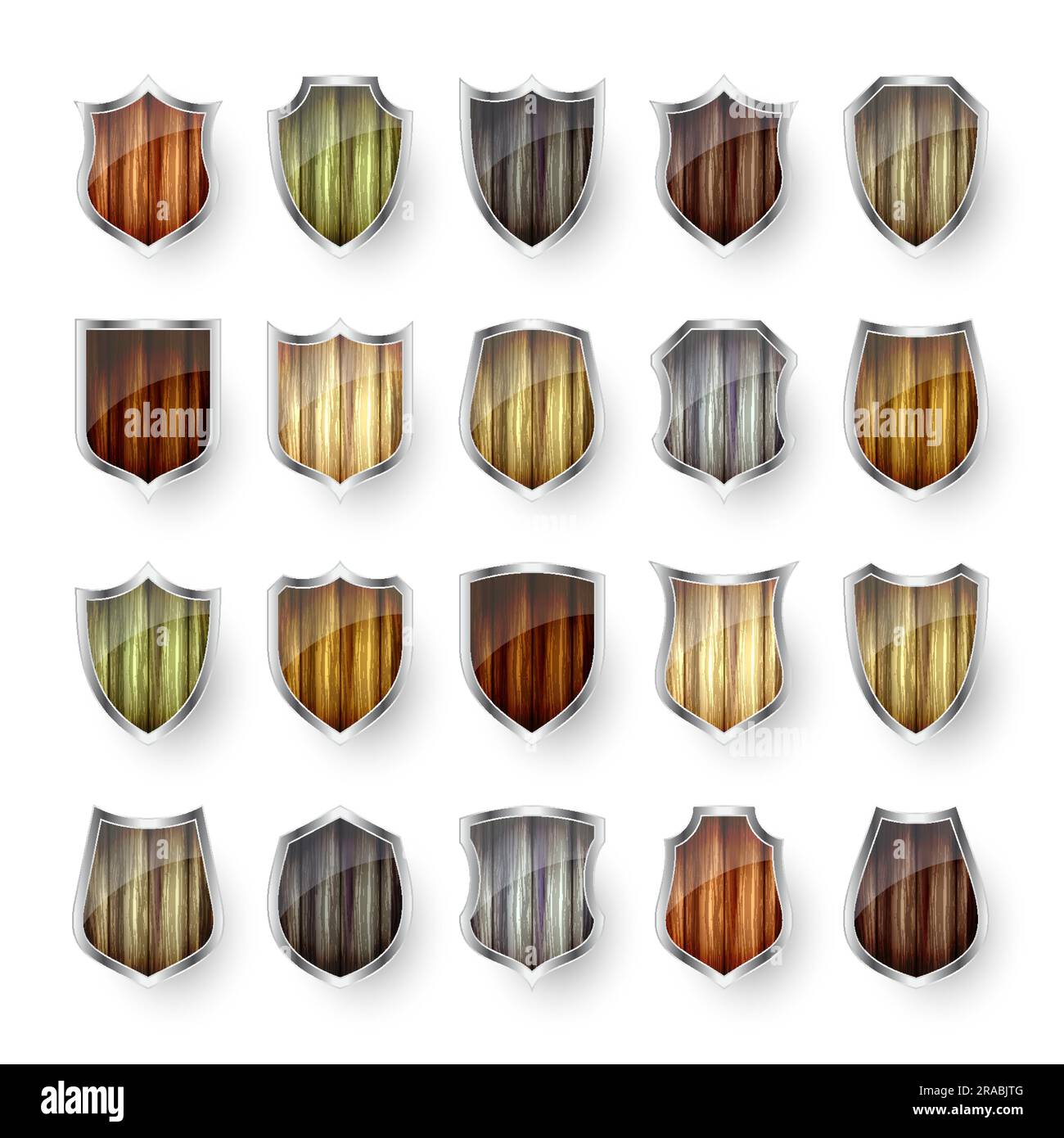 Set of wooden vintage shield icons. Black heraldic shields. Protection ...