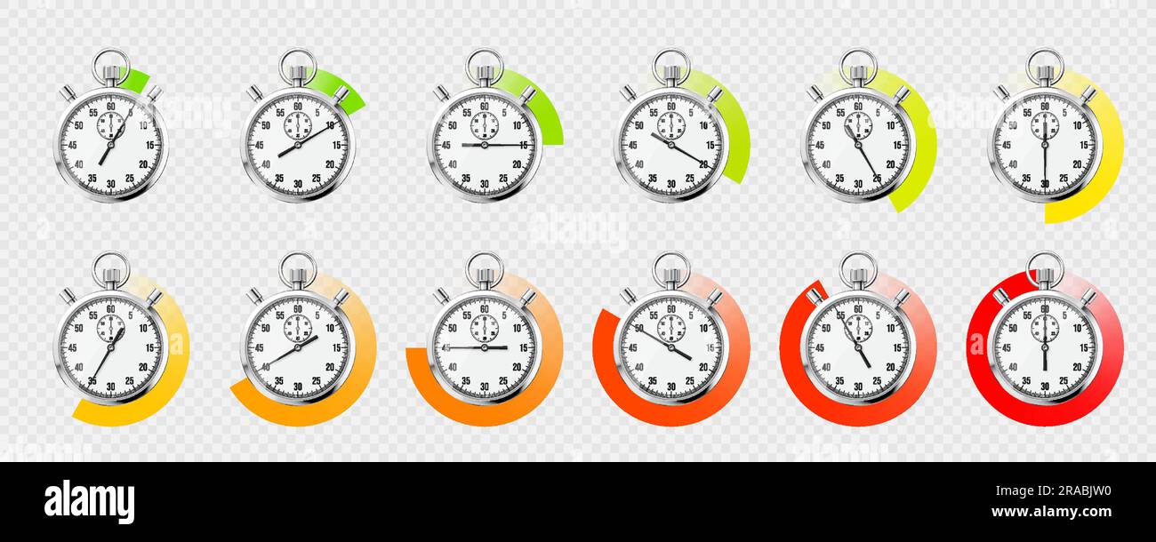 Realistic classic stopwatch. Shiny metal chronometer, time counter with ...