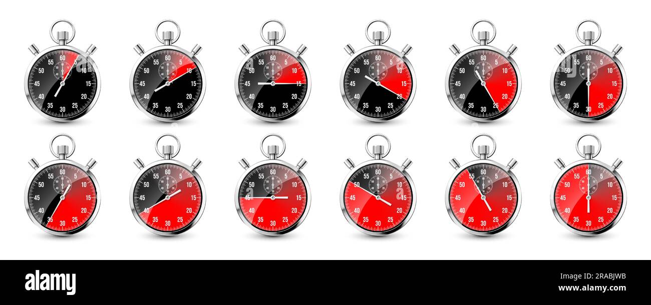 Realistic classic stopwatch. Shiny metal chronometer, time counter with ...