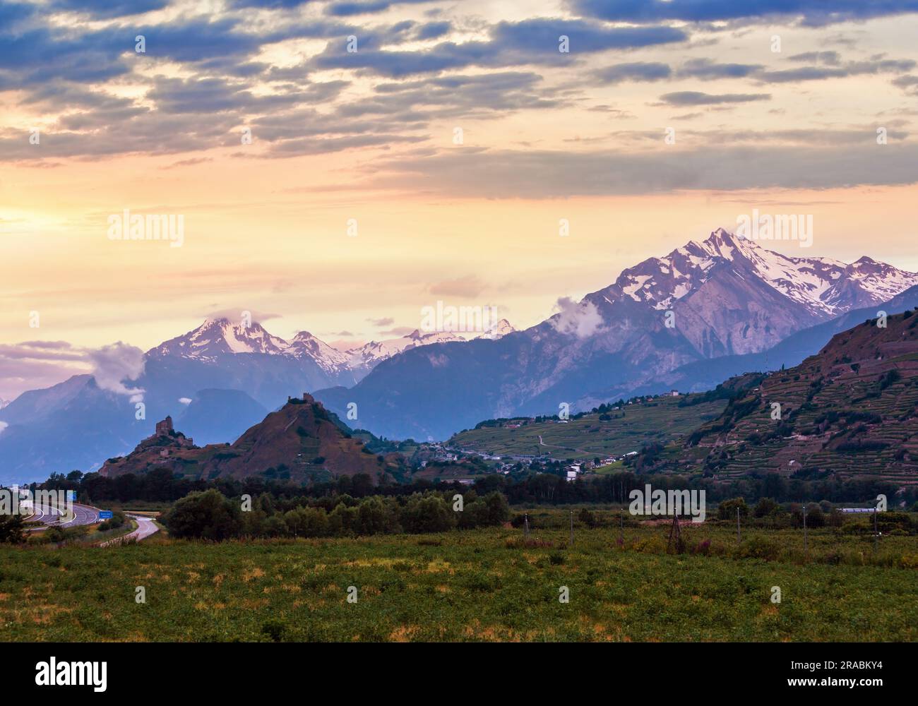 Alps mountain summer morning view with Castles Tourbillon and Montorge ...