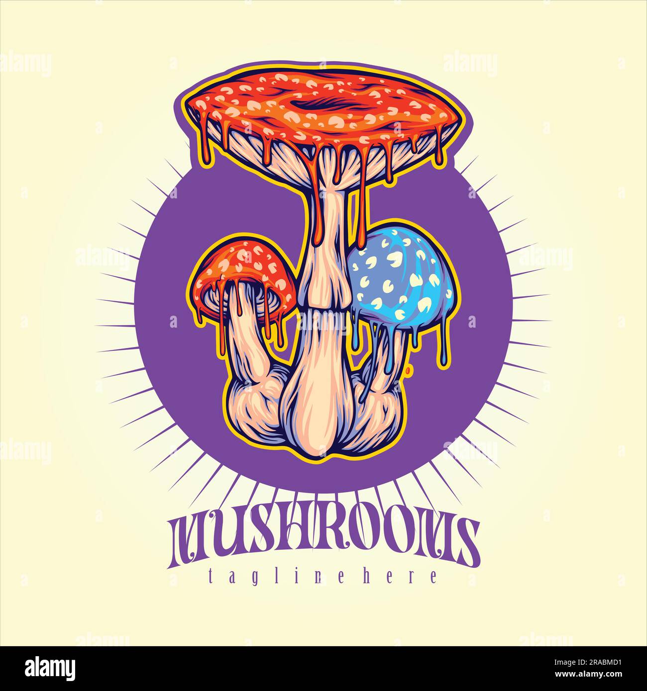 Magic mushroom melting psychedelic alchemy logo illustrations vector ...