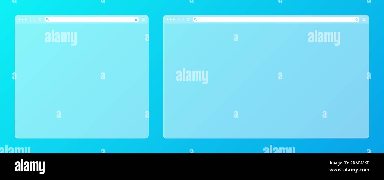 Blank transparent web browser window with toolbar and search field on ...