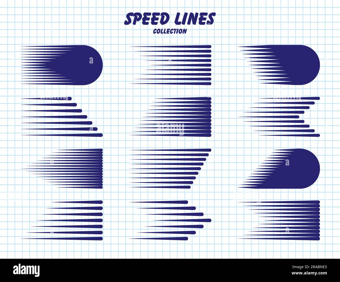 Hand drawn cartoon speed lines with round corners on checkered paper ...