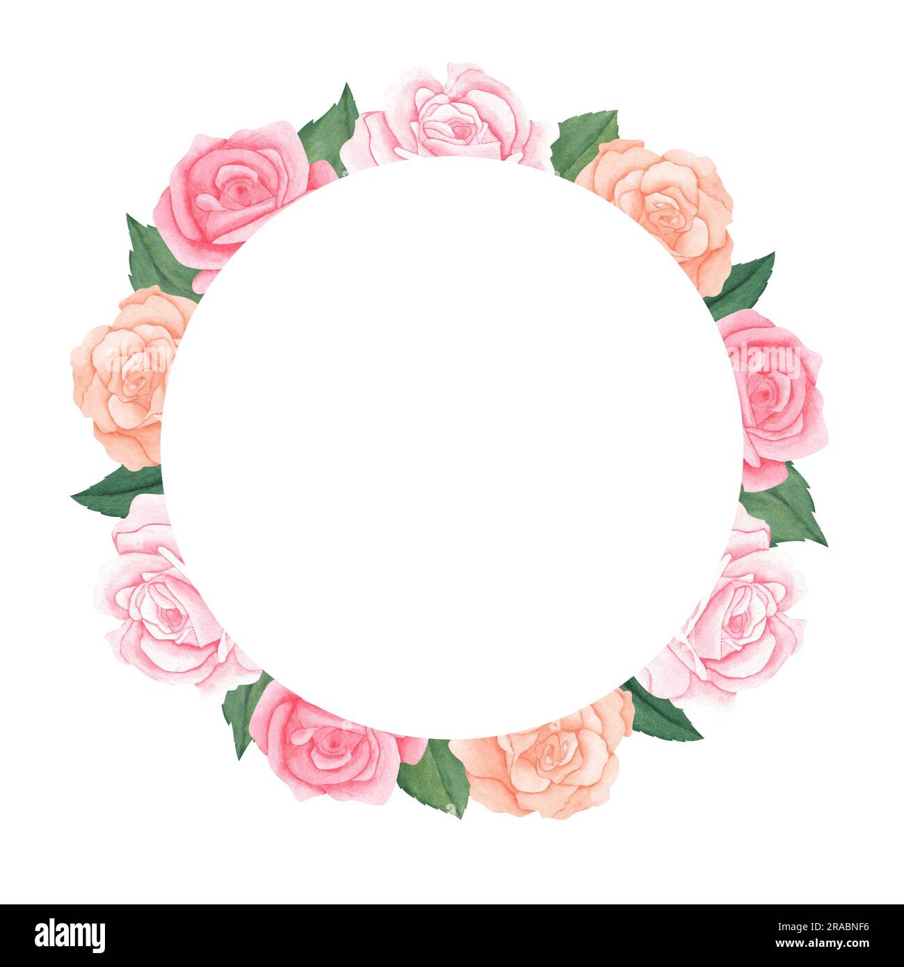 Floral watercolor frame with pink peach Rose Flowers Hand drawn ...