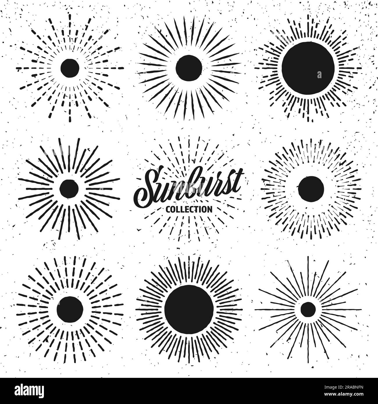 Vintage grunge sunburst, sunset beams. Hand drawn bursting sun, light rays. Logotype or ...