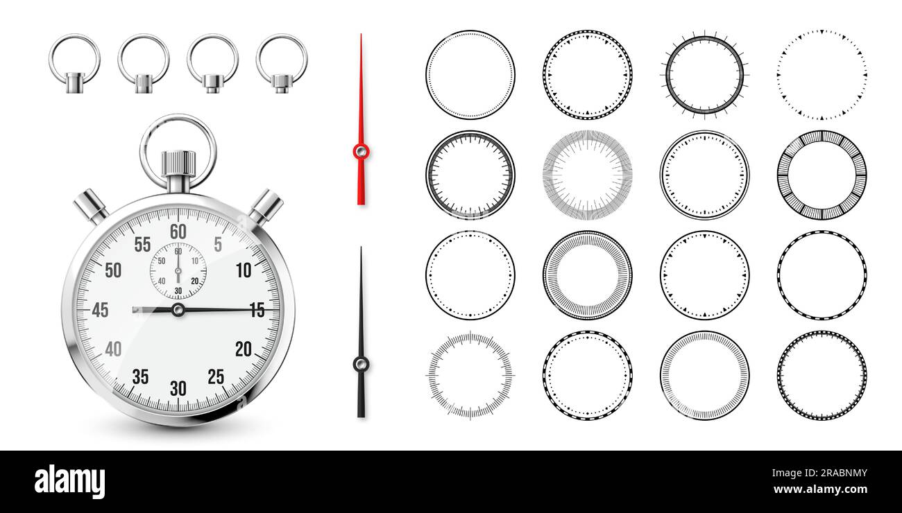 Classic stopwatch with clock faces. Shiny metal chronometer, time ...
