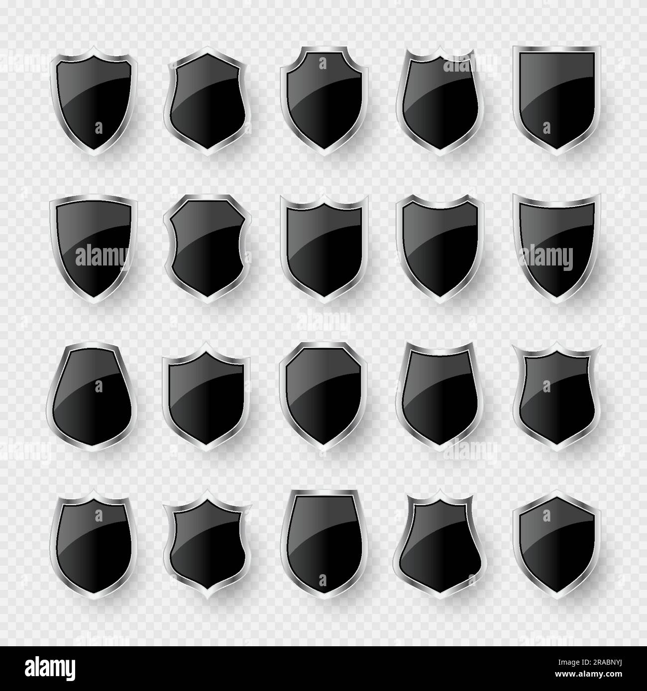 Set of various vintage 3d shield icons. Black heraldic shields ...