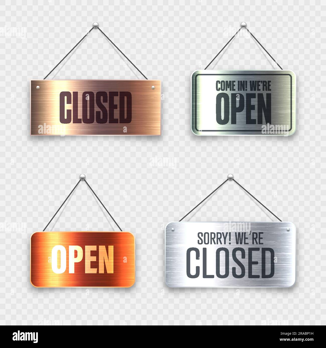Brushed metal Open and Closed hanging signboards. Vintage door sign for ...