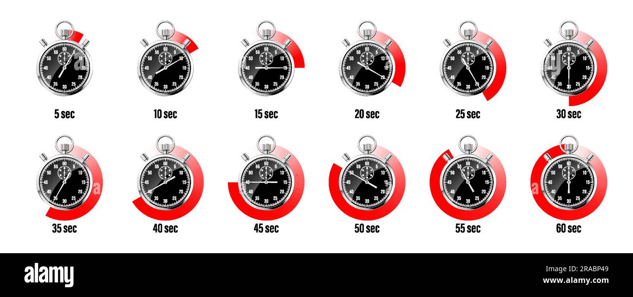 Realistic Classic Stopwatch Shiny Metal Chronometer Black Time