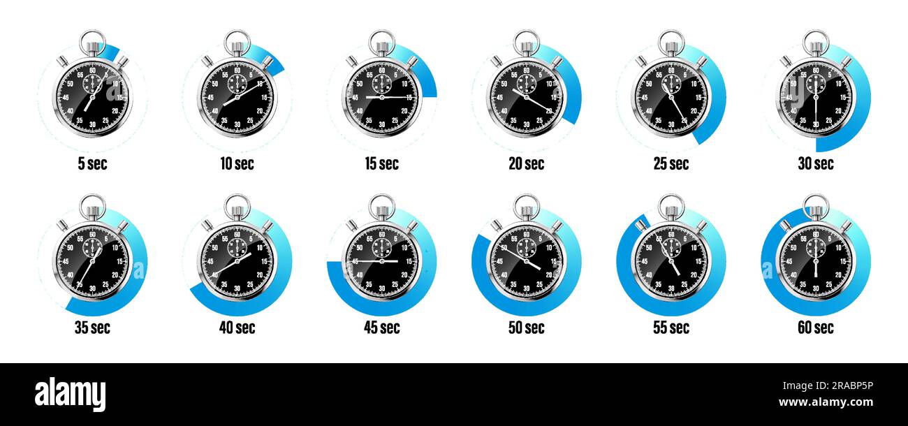 Realistic classic stopwatch. Shiny metal chronometer, black time ...