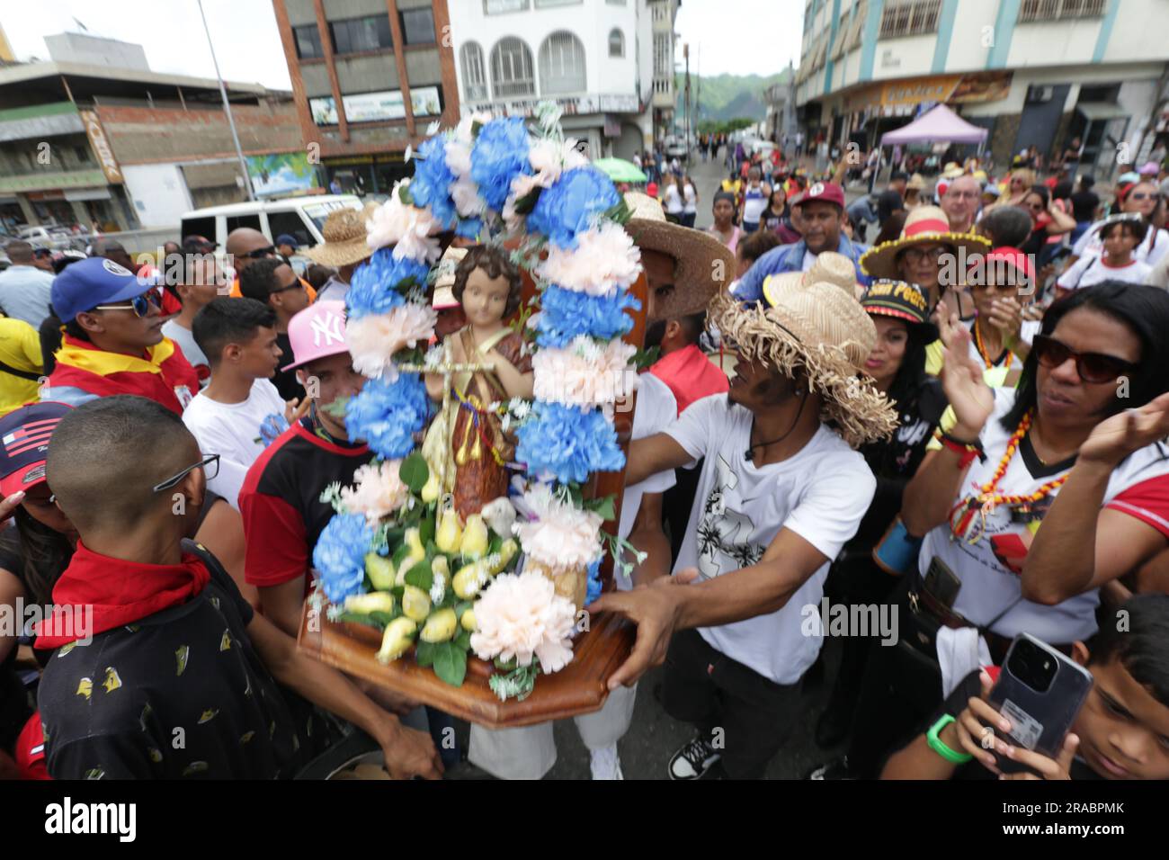 The image of San Juan seen venerated in the Parranda de San Pedro during the festival. La ...