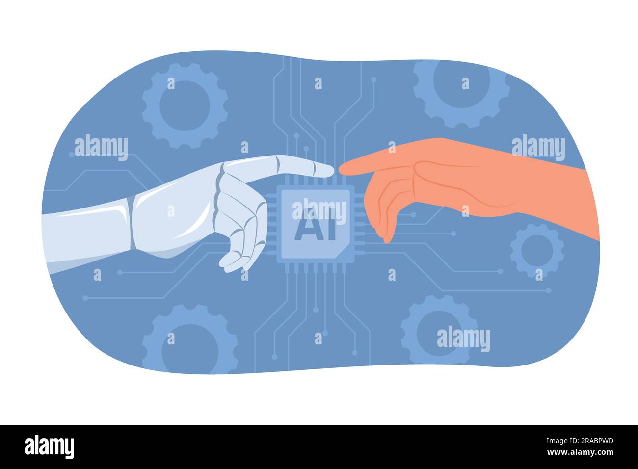 Human Hand Touching Robotic Hand for Artificial Intelligence Technology Concept Illustration ...