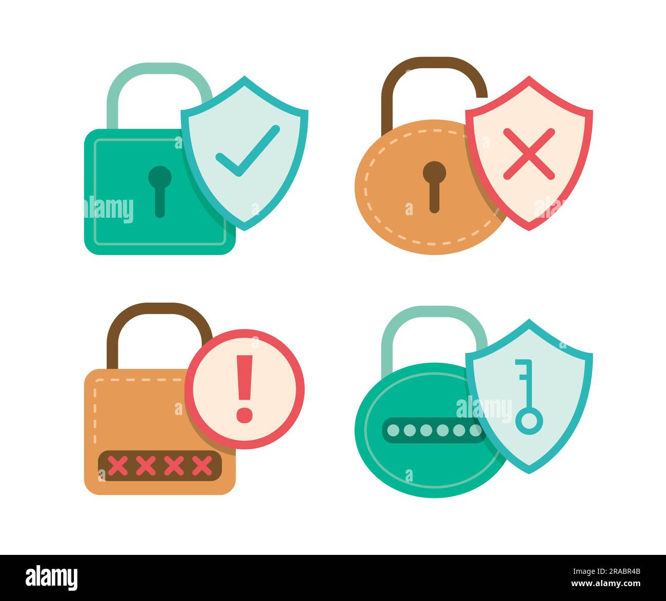 Cyber Security Keys with Padlock Symbol Concept Illustration Set Stock ...