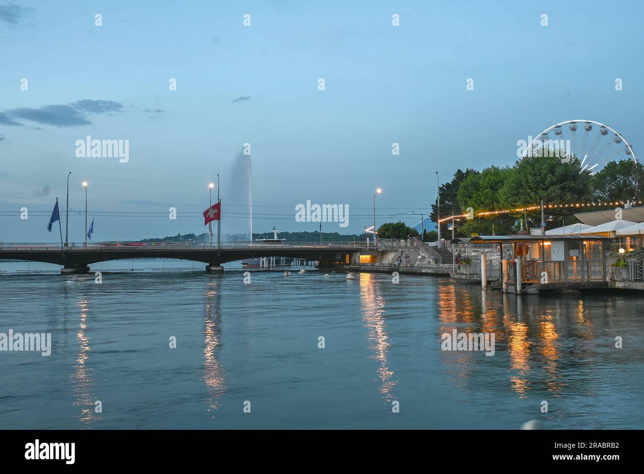 GENEVA, SWITZERLAND - JUNE 18, 2023: Amazing Sunset view of Rhone River ...