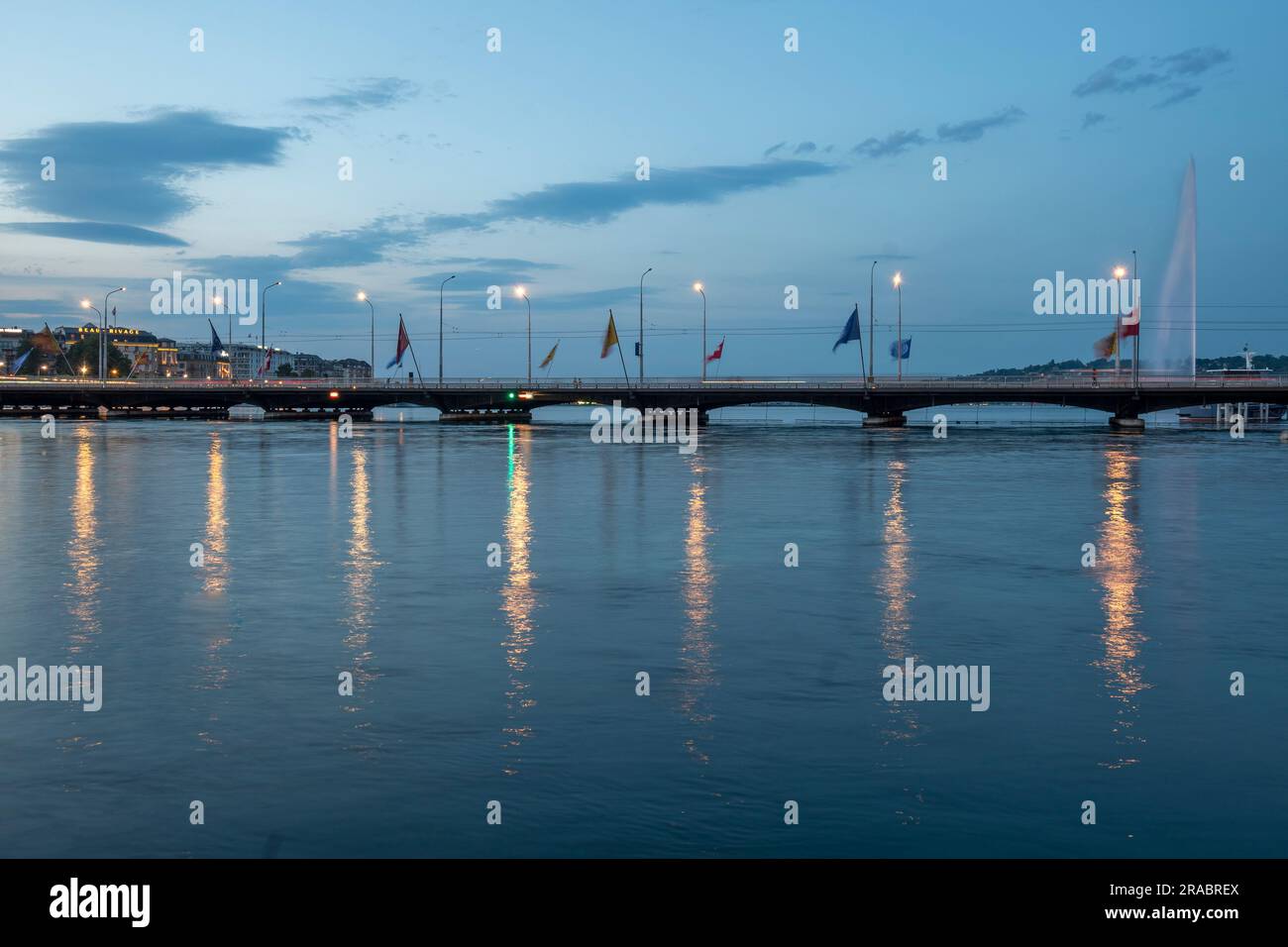 GENEVA, SWITZERLAND - JUNE 18, 2023: Amazing Sunset view of Rhone River ...