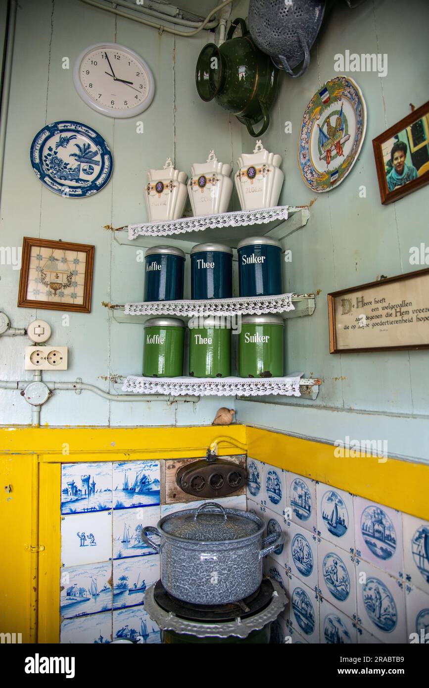 kitchen in a typical Marken home at the Marker Museum in Holland Stock ...