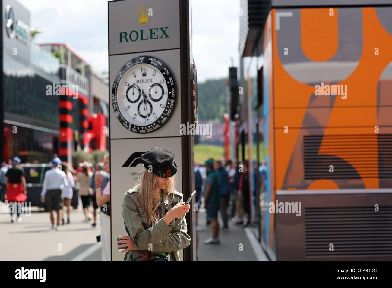 Guests in the paddock under ROLEX clock and Logo during the Race on ...
