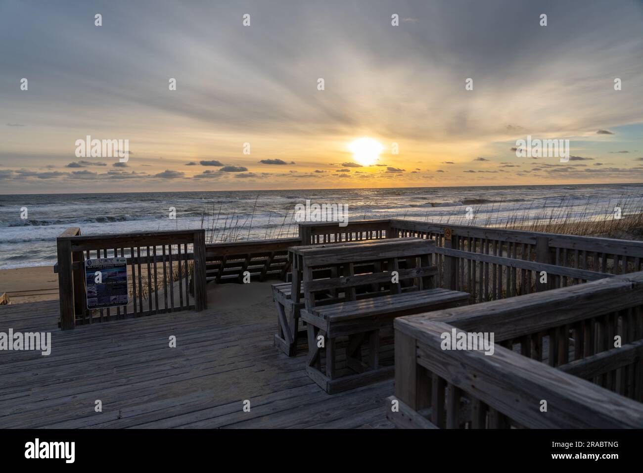 Wooden Benches Overlooking the East Coast Beach Sunrise Stock Photo - Alamy
