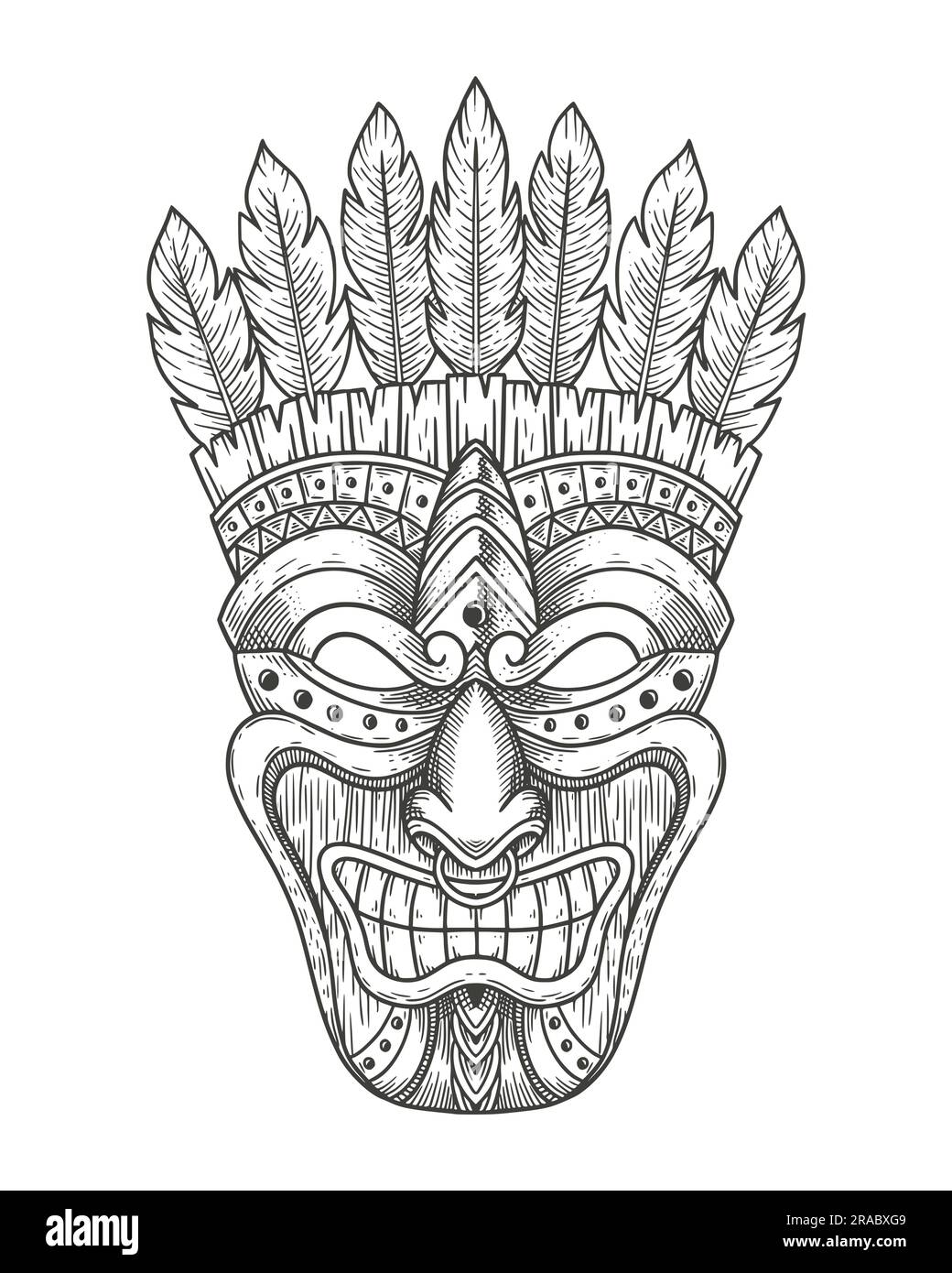 wooden tiki mask. Engraving drawing vector illustration Stock Vector ...
