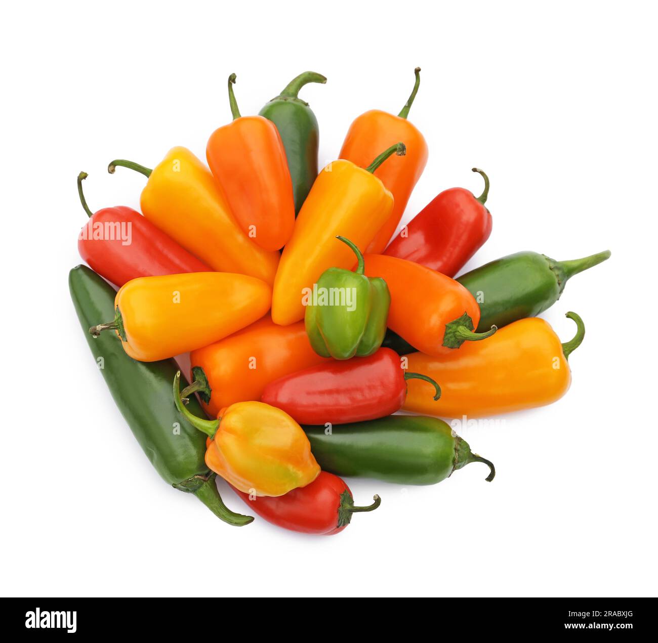 Different hot chili peppers isolated on white, top view Stock Photo - Alamy