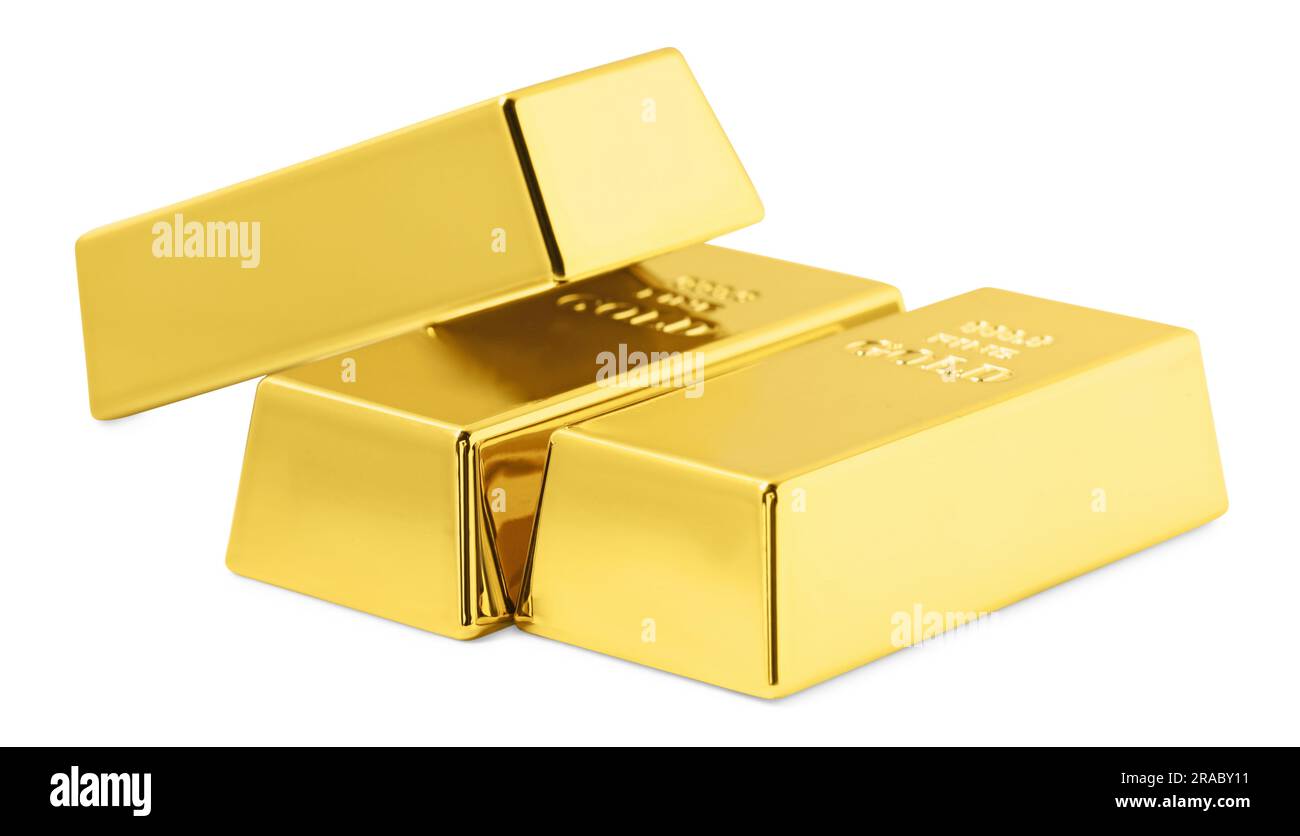 Three shiny gold bars isolated on white Stock Photo - Alamy