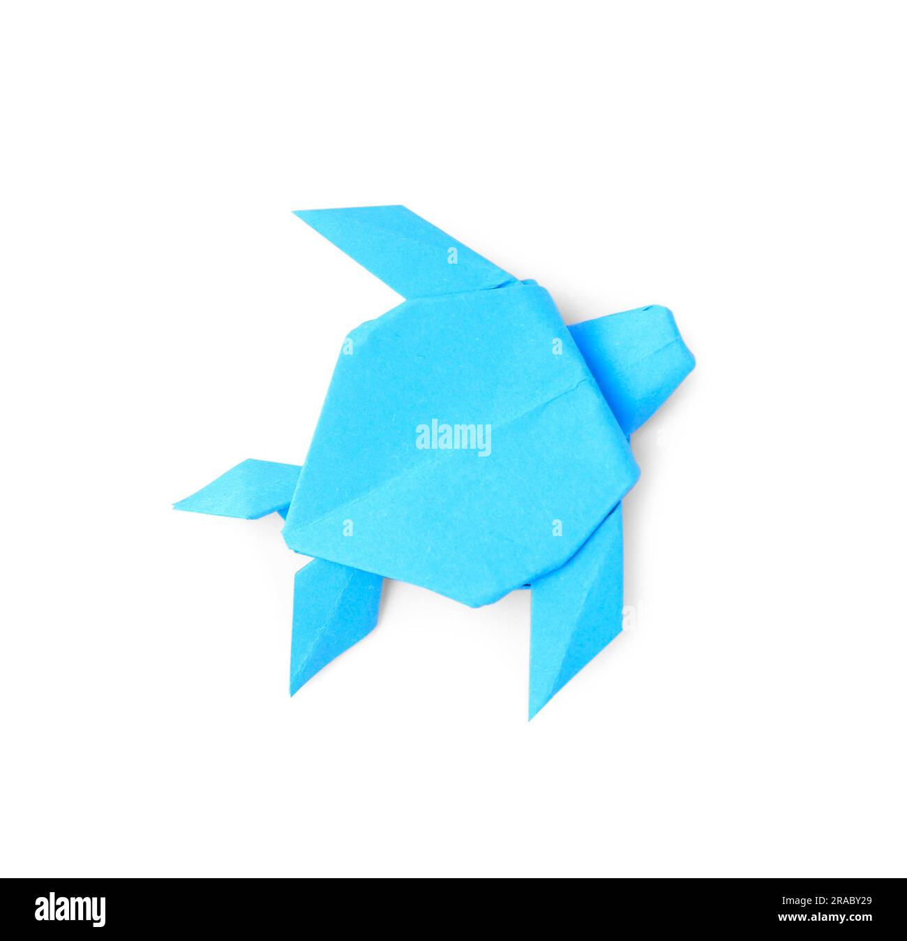 Origami art. Handmade light blue paper turtle on white background, top ...