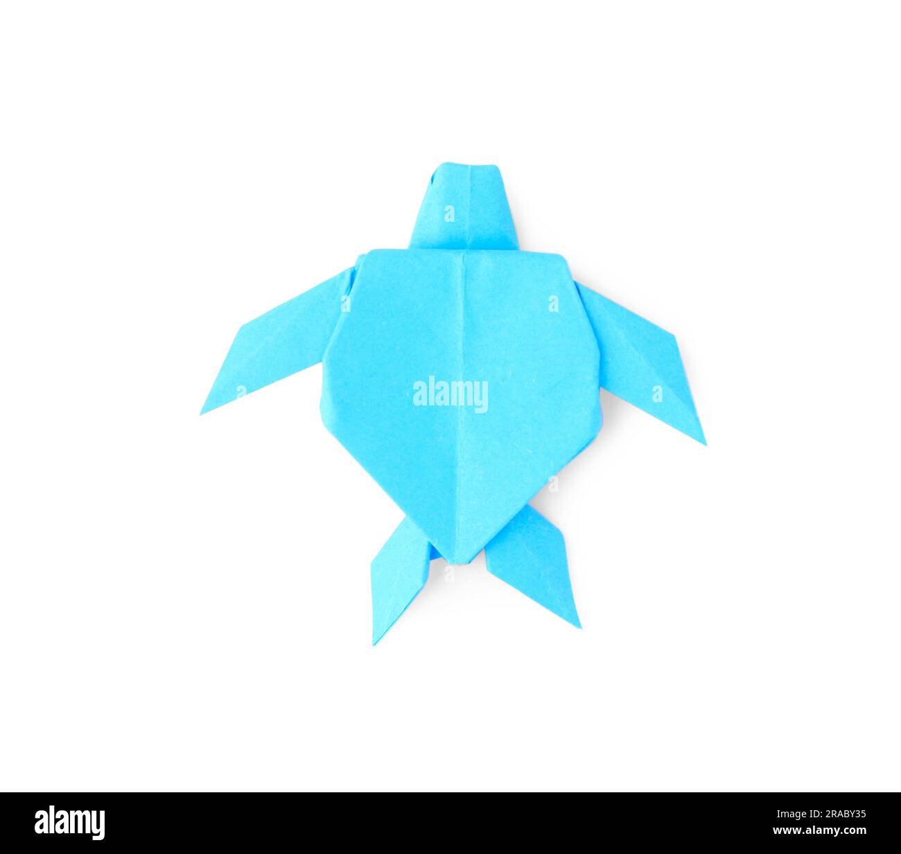 Origami art. Handmade light blue paper turtle on white background, top ...