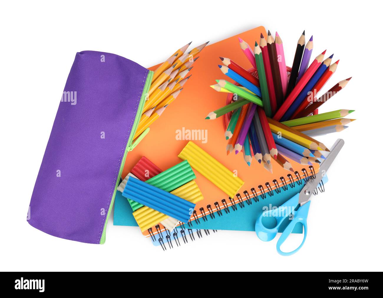 Many different school stationery isolated on white, top view Stock ...
