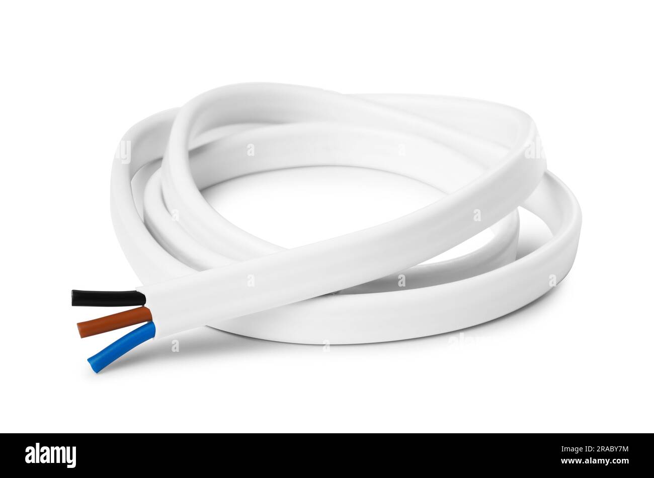 One new electrical wire isolated on white Stock Photo - Alamy