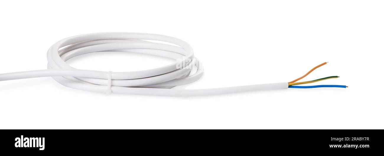 One new electrical wire isolated on white Stock Photo - Alamy