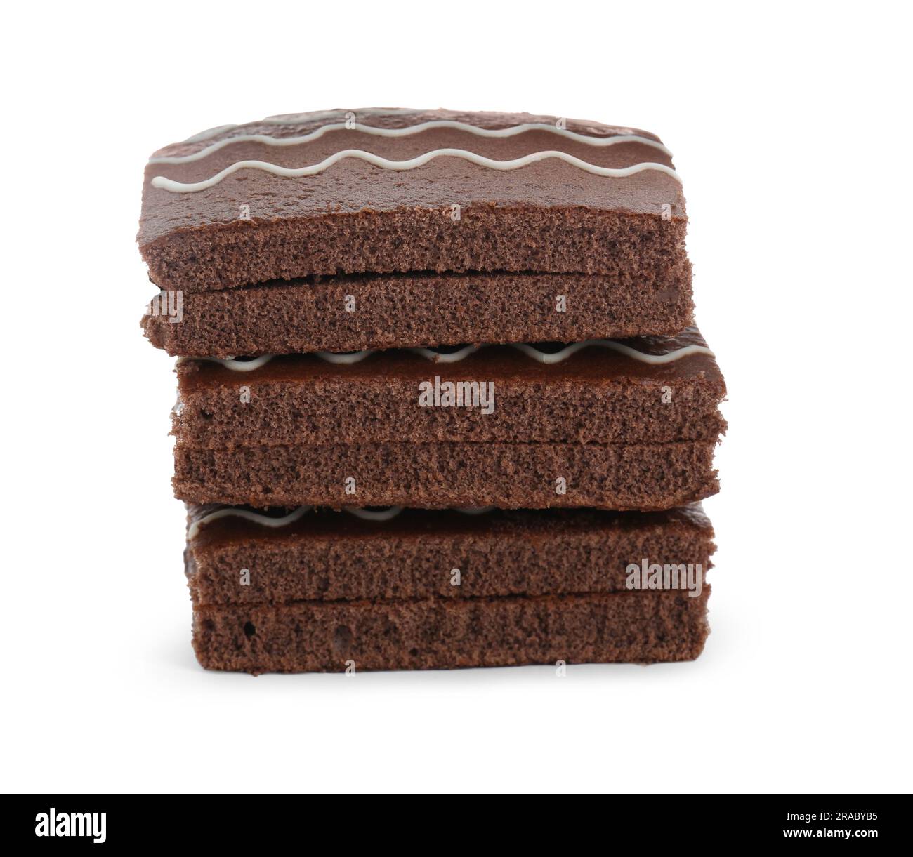 Stack of chocolate sponge cakes isolated on white Stock Photo - Alamy