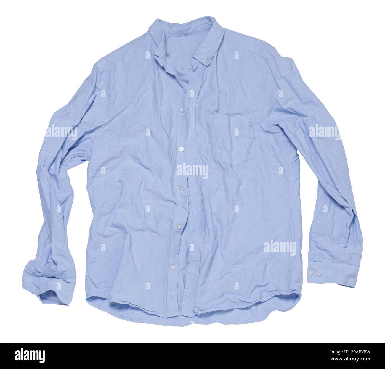 Crumpled light blue shirt on white background, top view Stock Photo - Alamy