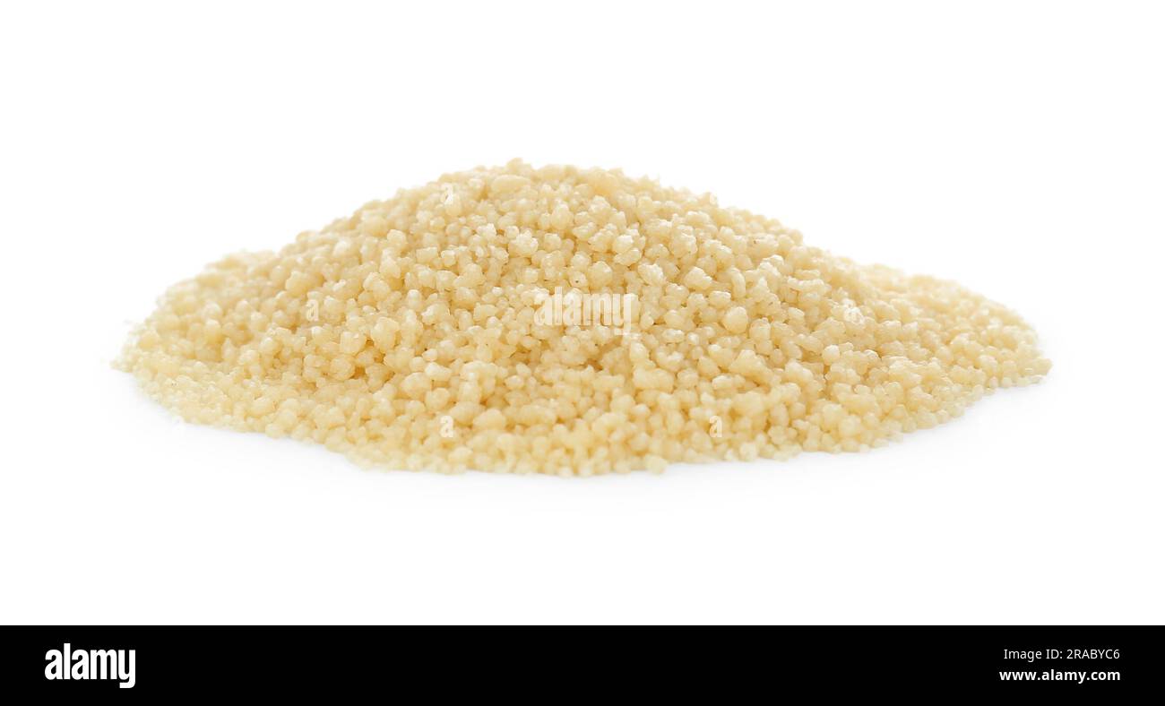 Pile of raw couscous on white background Stock Photo - Alamy