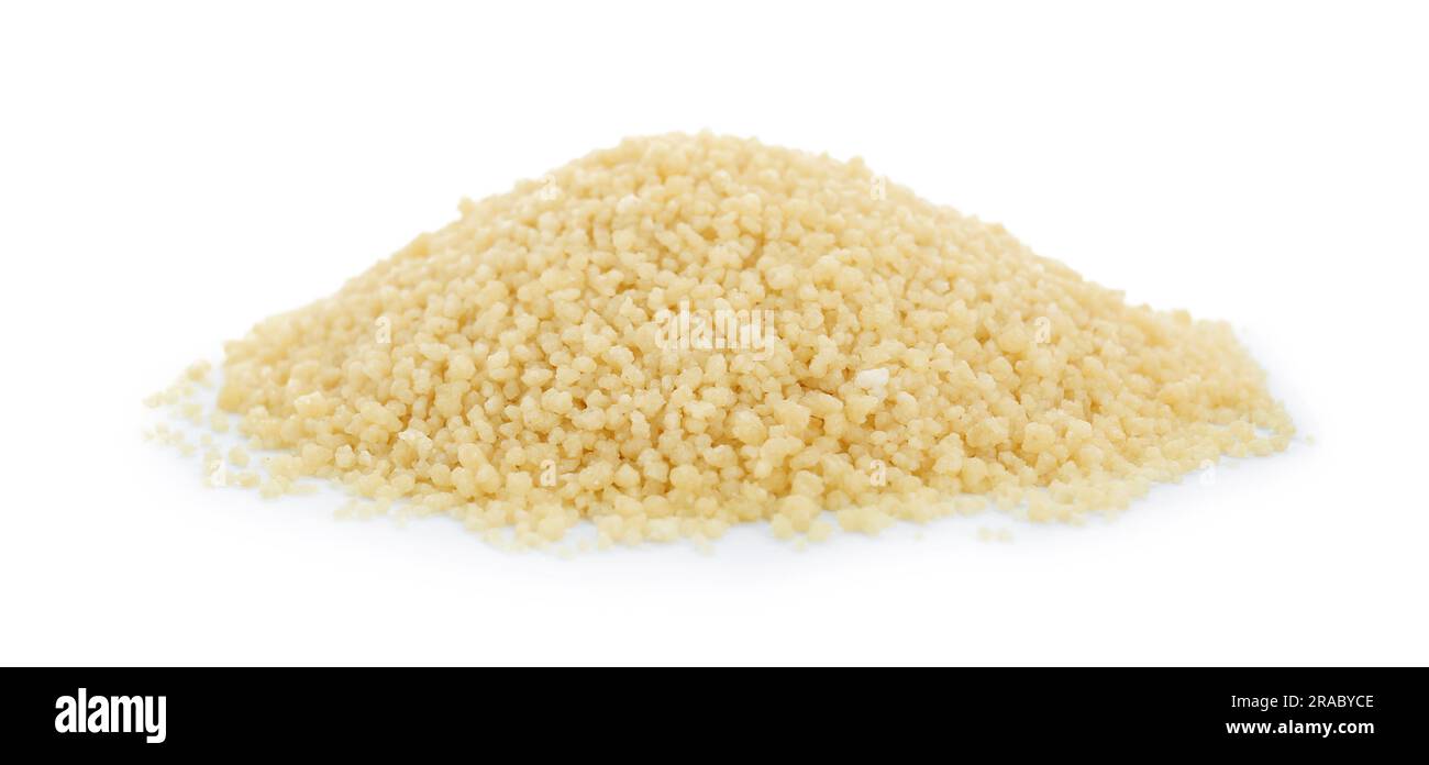 Pile of raw couscous on white background Stock Photo - Alamy