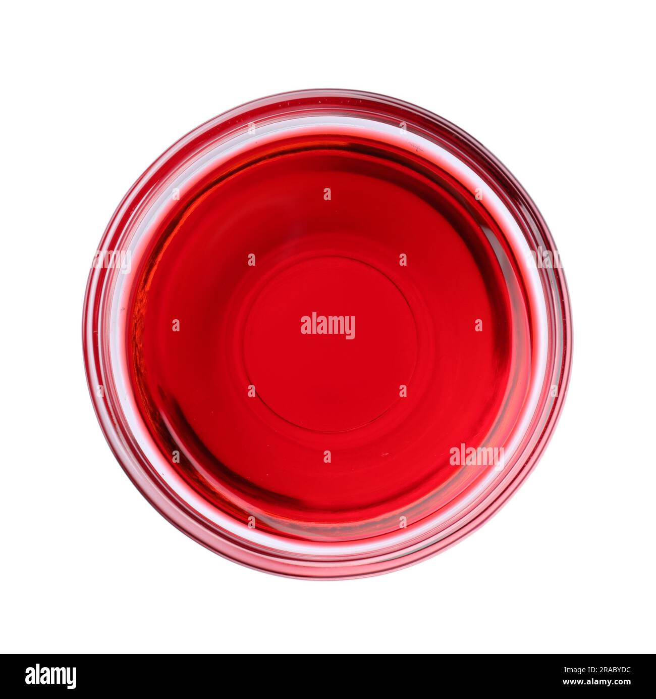 Glass bowl with red food coloring isolated on white, top view Stock ...