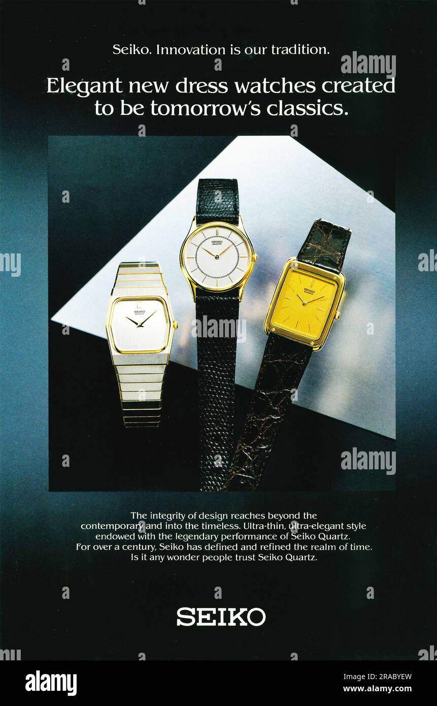 1982 Seiko Quartz ultra-thin watches print ad Stock Photo - Alamy