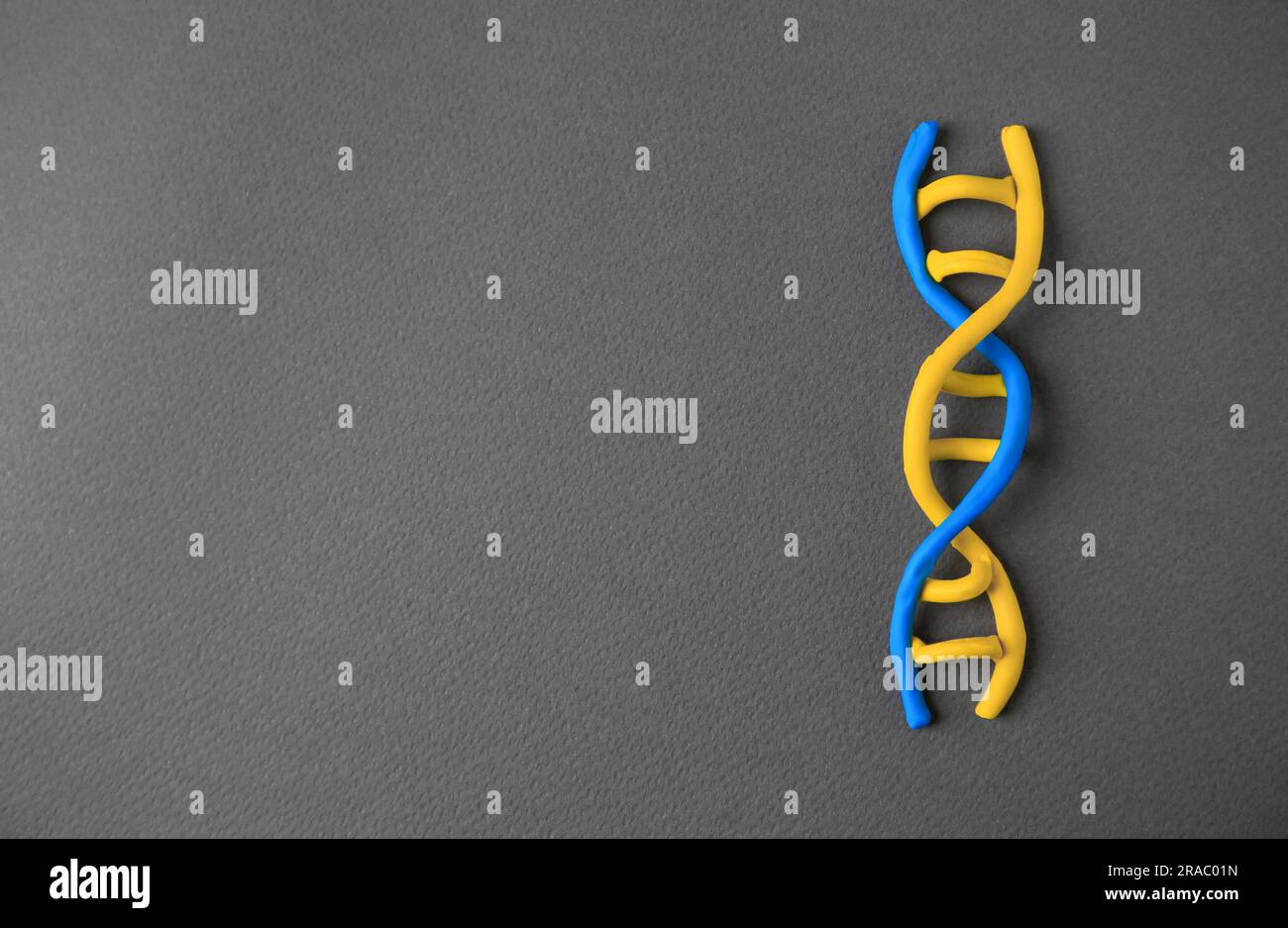 DNA molecule model made of colorful plasticine on black background, top ...