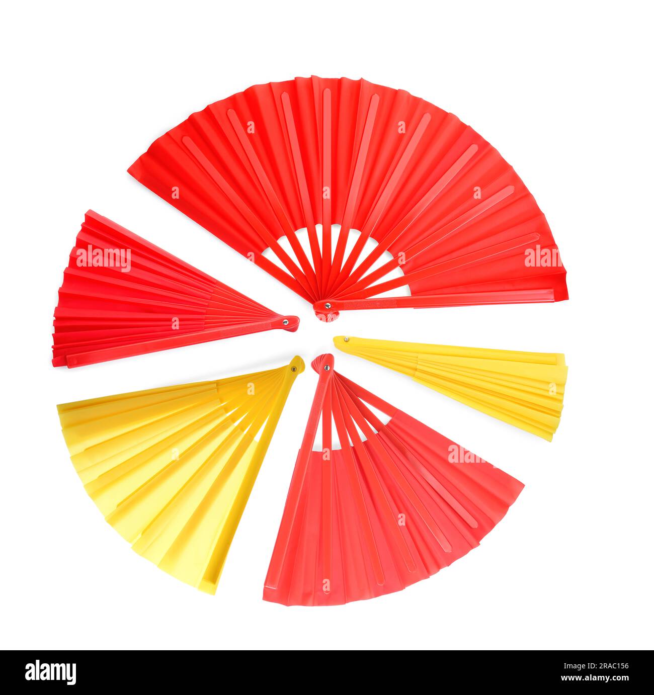 Set of red and yellow hand fans on white background, top view Stock ...