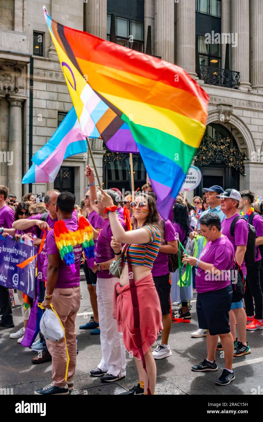 Participants in the annual London Pride event on 1st July 2023 on ...