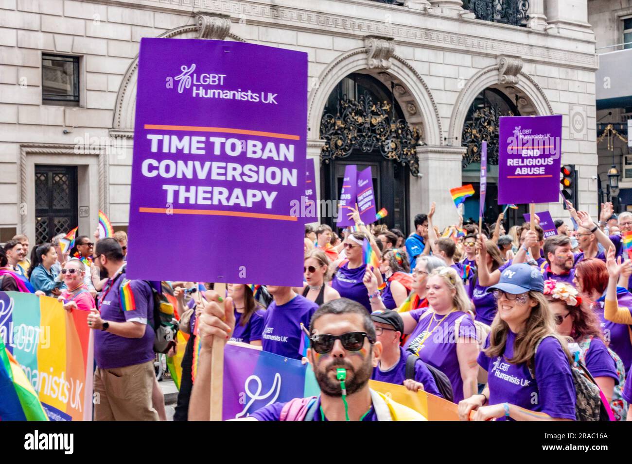 Participants representing LGBT Humanists UK in the annual London Pride ...