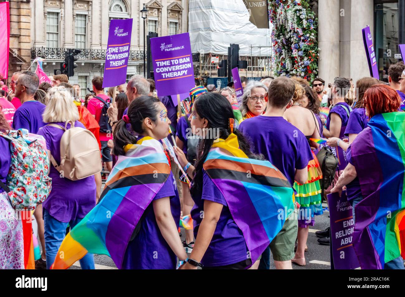 Participants representing LGBT Humanists UK in the annual London Pride ...