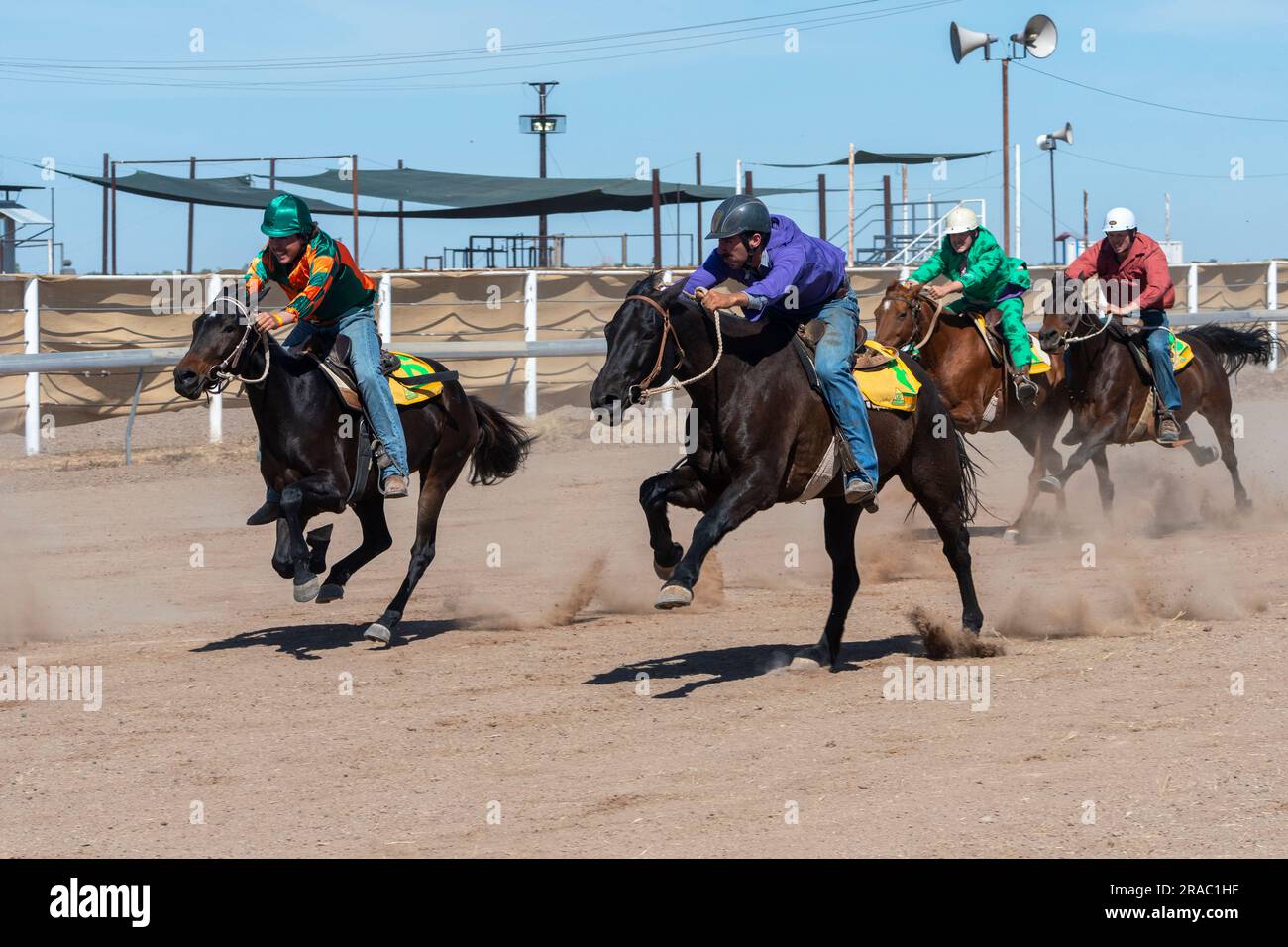 Horses racing during the Brunette Downs ABC Bush races traditional ...