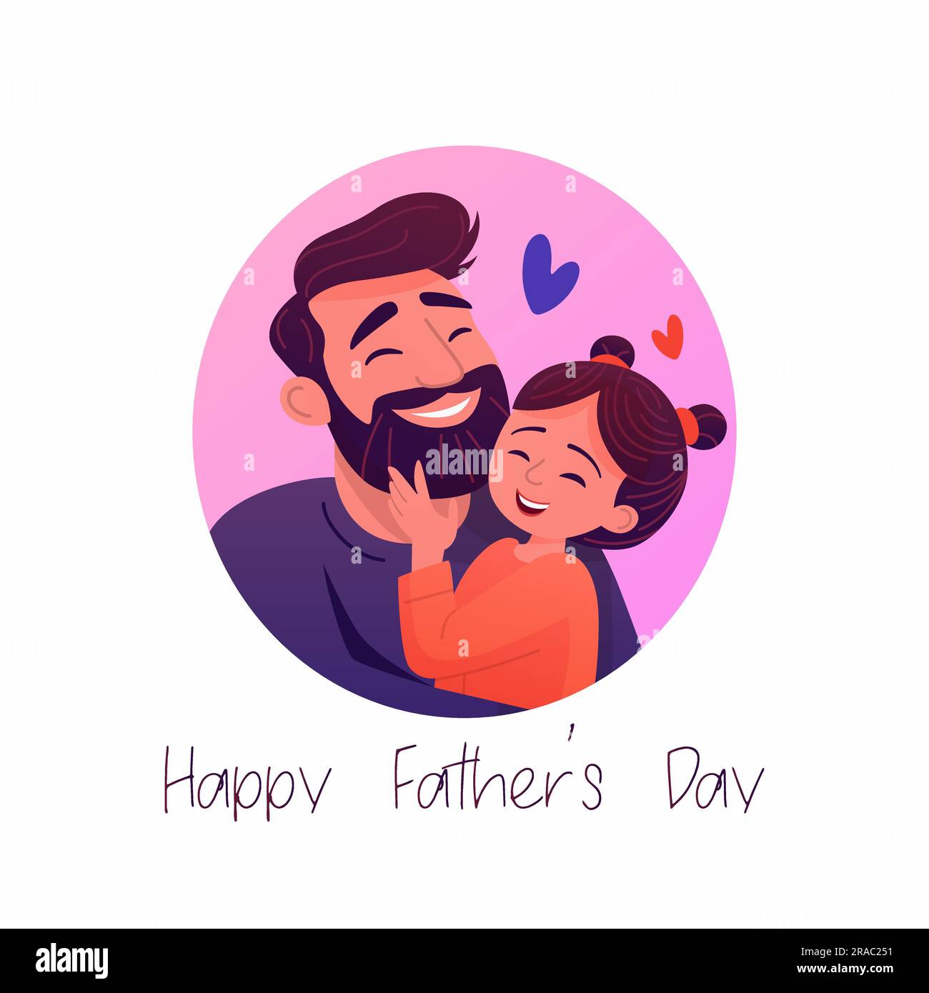 Cartoon Flat Characters - Father and His Little Daughter. Happy Smiling ...