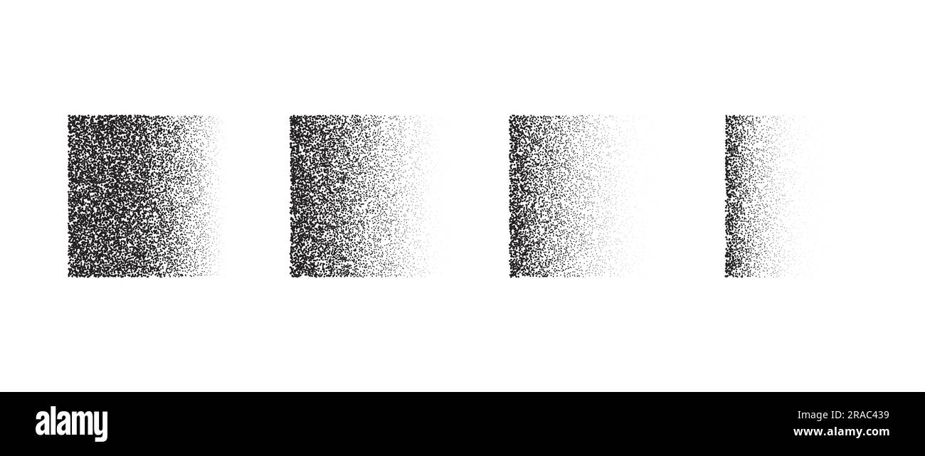 Fading gradient texture set. Black dotted square element collection. Stippled shade object pack ...