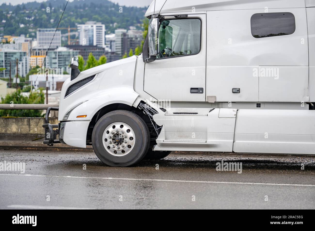 Broken after an accidental collision big rig semi truck tractor with ...