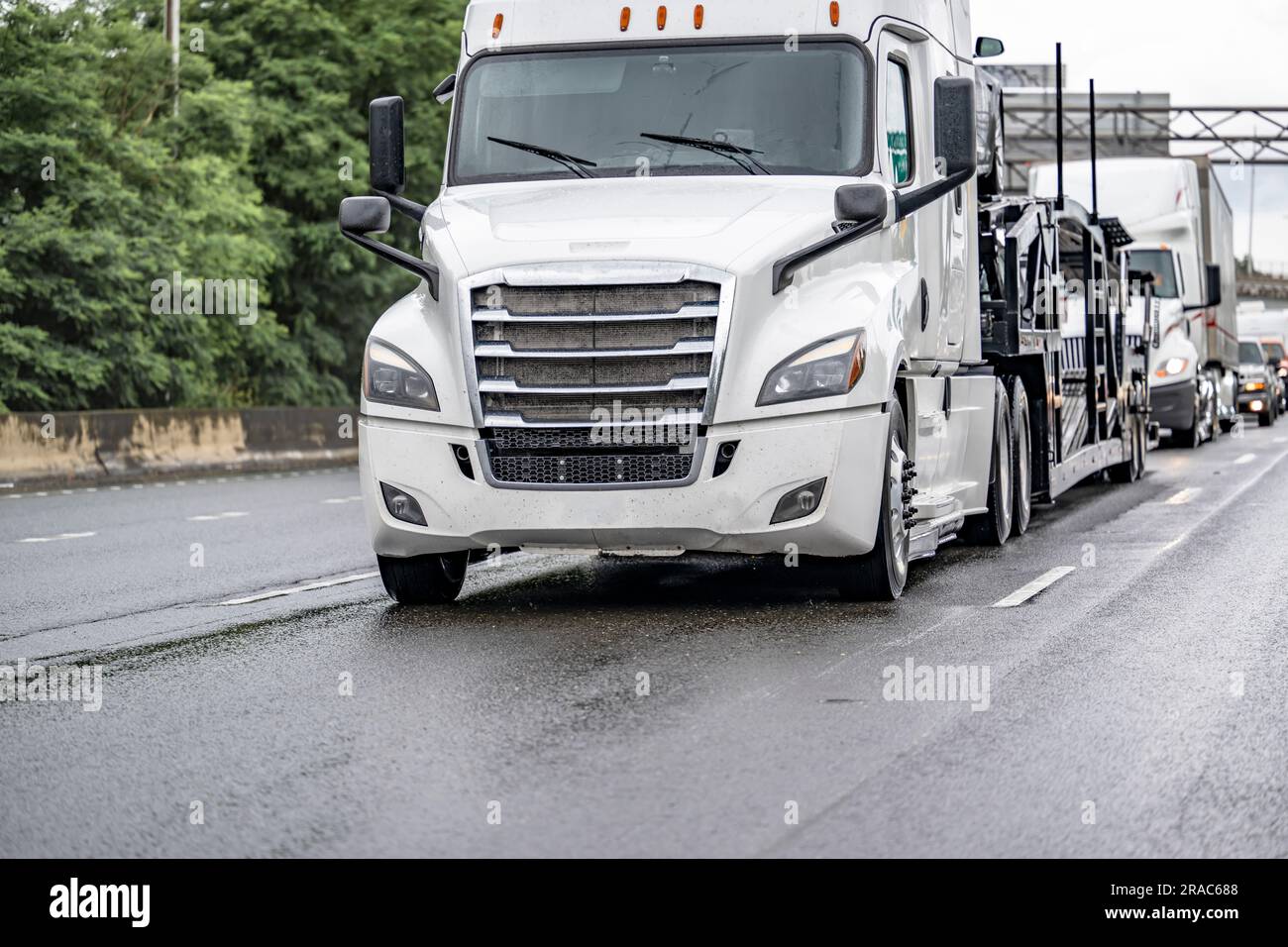 Industrial grade white big rig car hauler semi truck tractor with truck ...