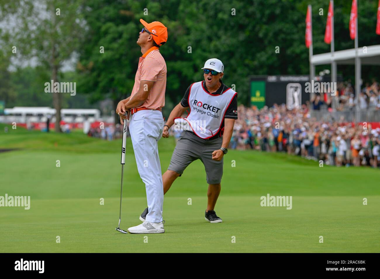 DETROIT, MI - JULY 02: Rickie Fowler (USA) sinks his birdie putt on 18 ...