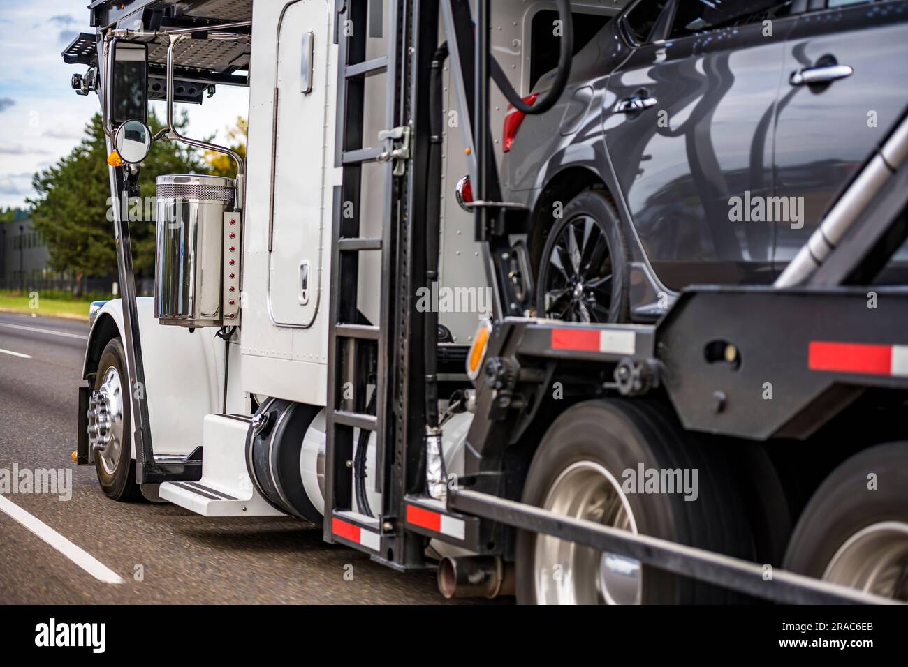 Industrial grade white big rig car hauler semi truck tractor with truck ...